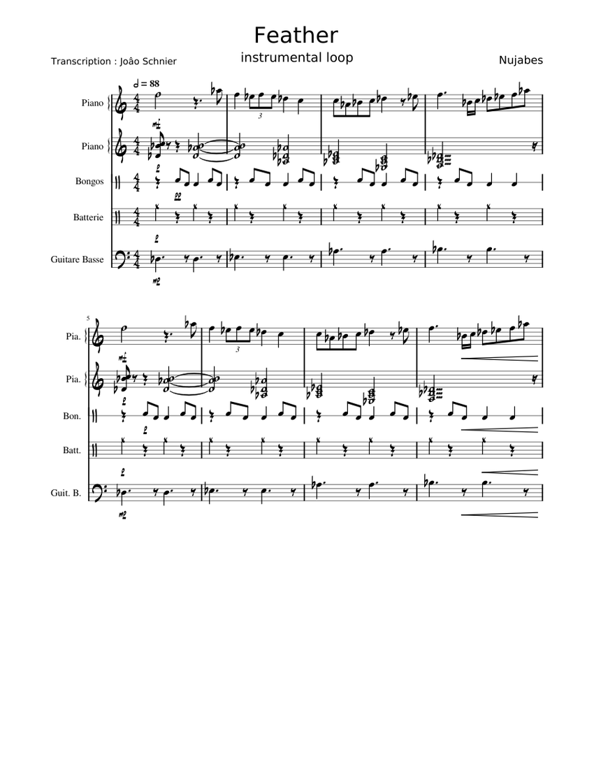 Feather - Nujabes #NV2020 Sheet music for Piano, Bass guitar, Drum ...