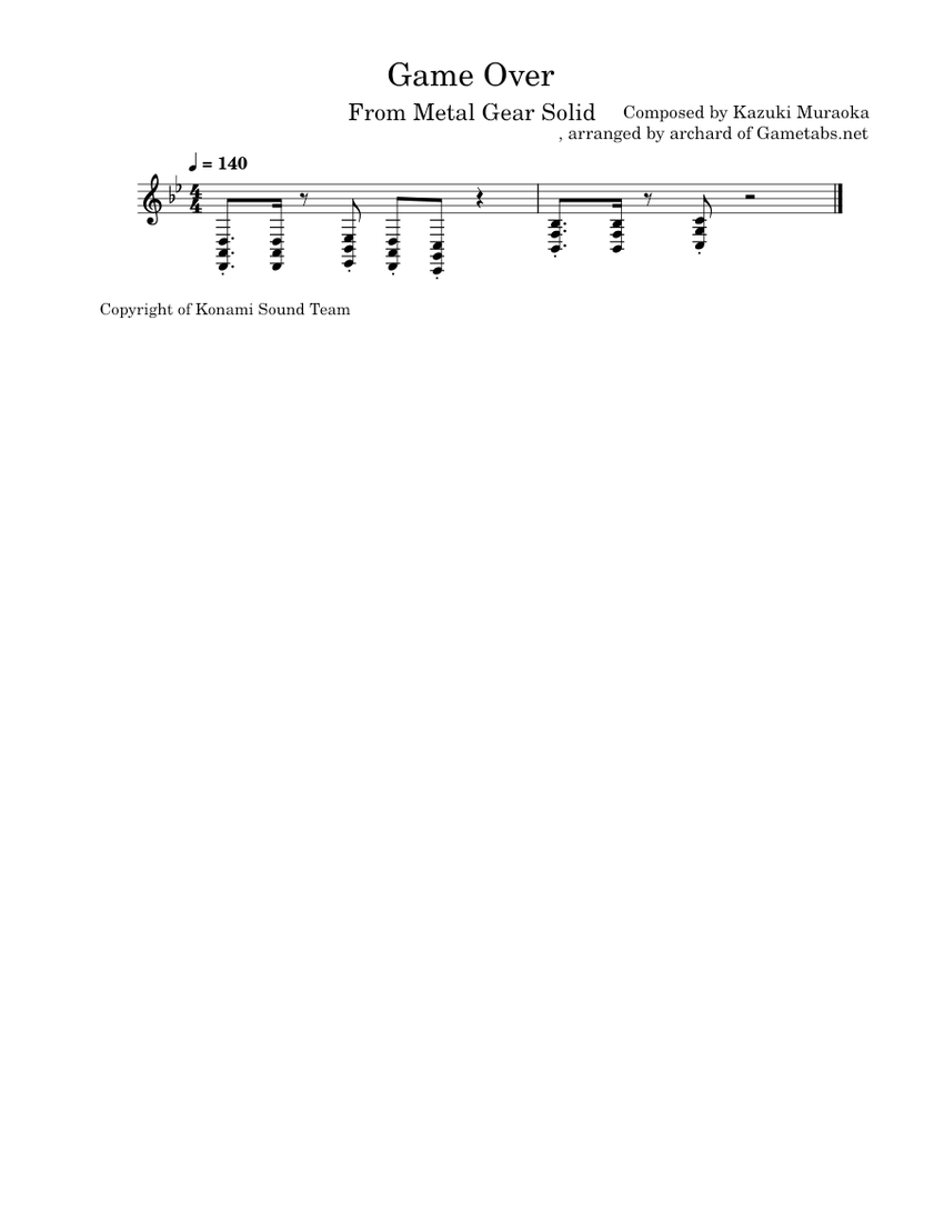 Theme – Metal Gear Solid Metal Gear Solid Game over Sheet Music for ...