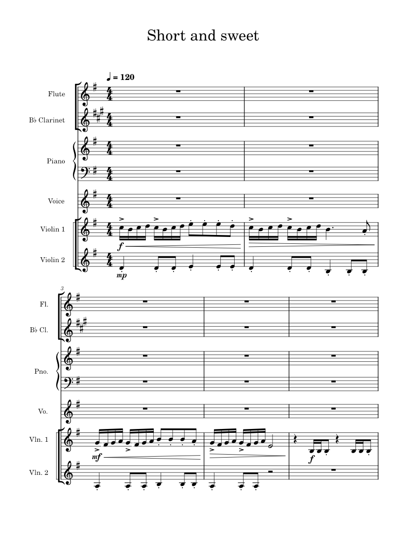 Short and sweet Sheet music for Piano, Vocals, Flute, Clarinet in b ...