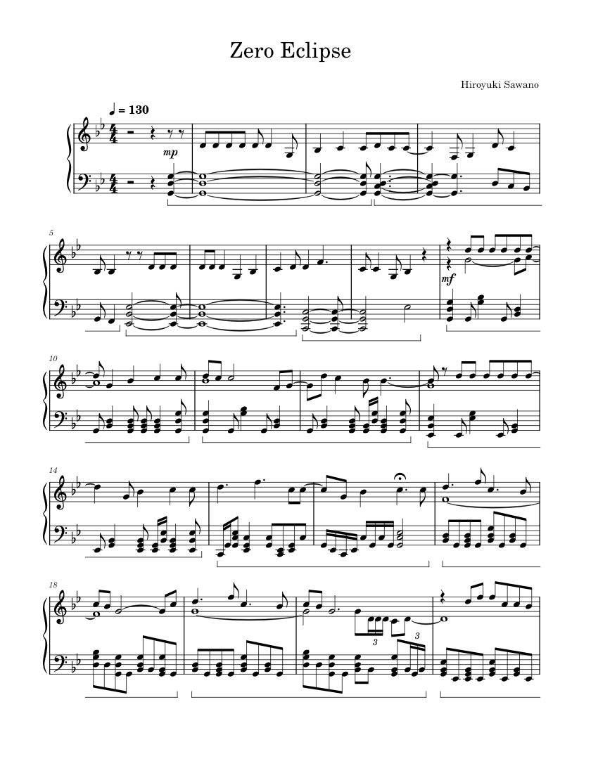 Zero Eclipse – Hiroyuki Sawano Sheet Music for Piano (Solo) | MuseScore.com