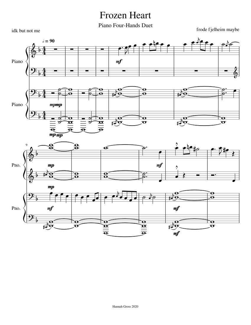 Frozen Heart: Four-Hands Piano Duet Sheet Music for Piano (Piano Duo ...