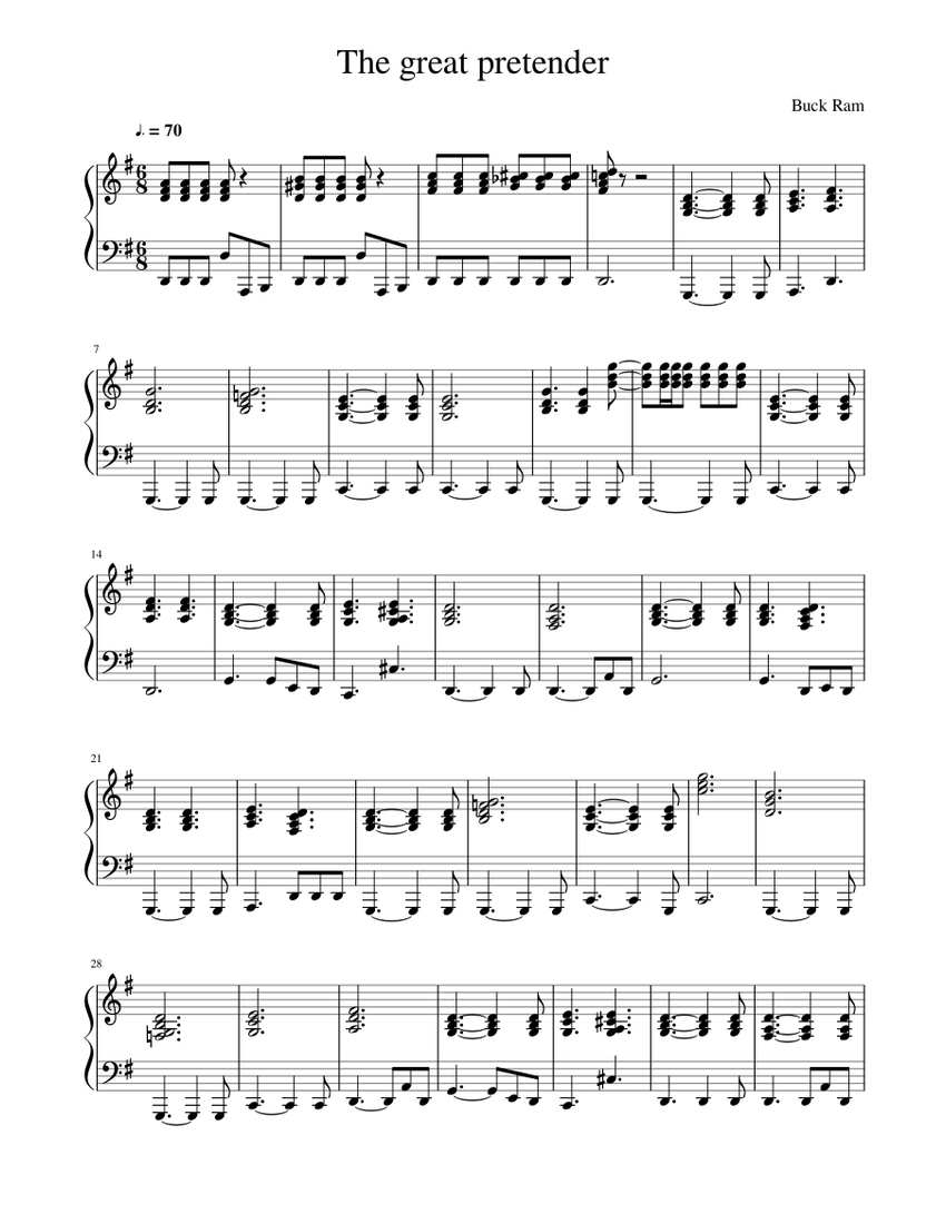 The great pretender Sheet Music for Piano (Solo) | MuseScore.com