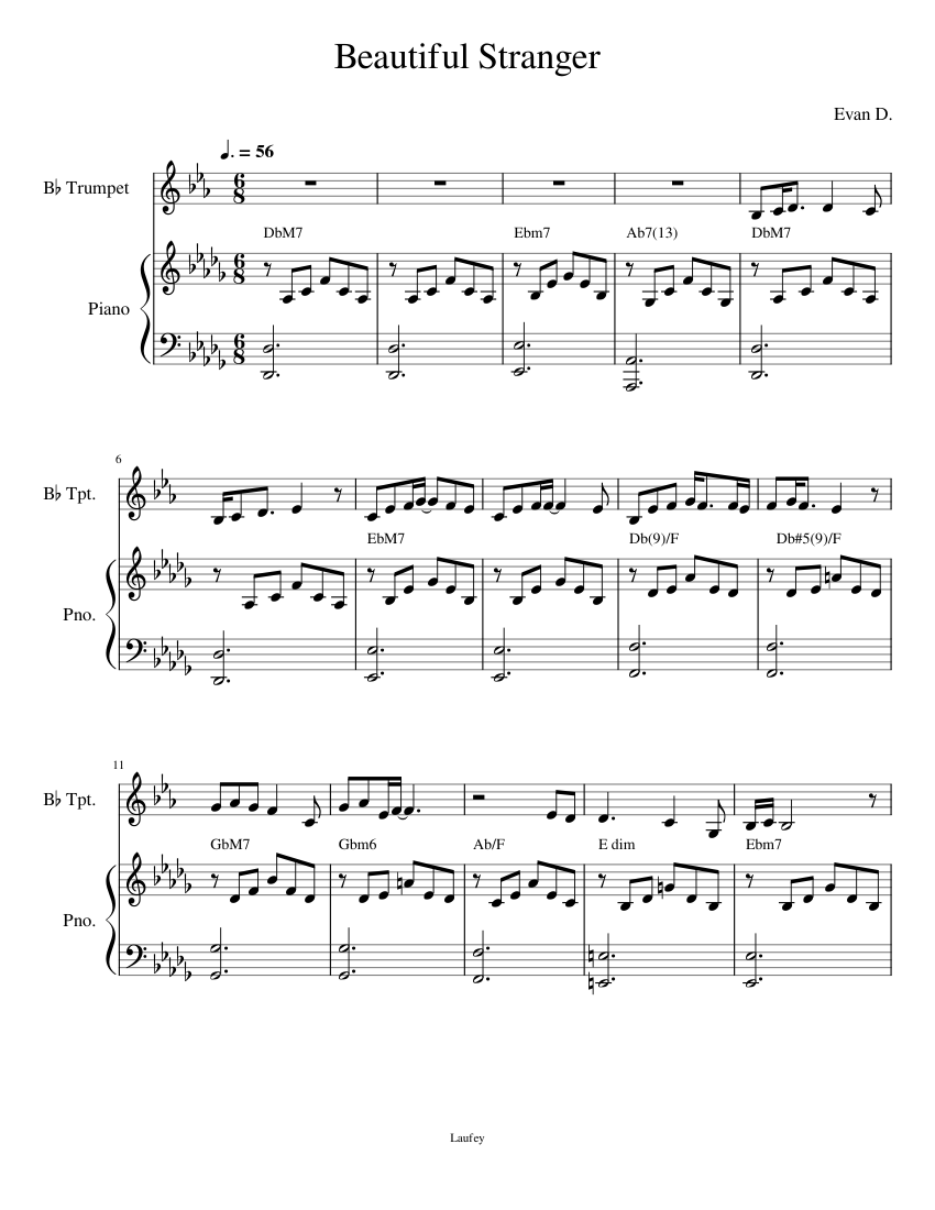 Beautiful Stranger Duet Sheet Music for Piano, Trumpet in b-flat (Mixed ...