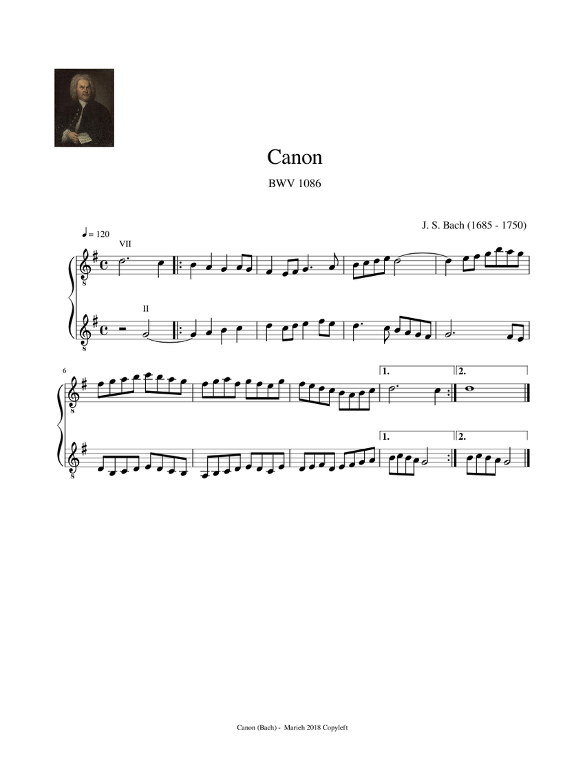 Canon BWV 1086 - J. S. Bach (1685 - 1750) Sheet Music for Guitar (Mixed ...