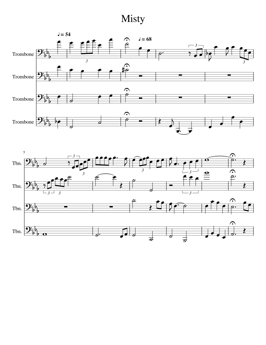 Misty Sheet Music for Trombone (Mixed Quartet) | MuseScore.com