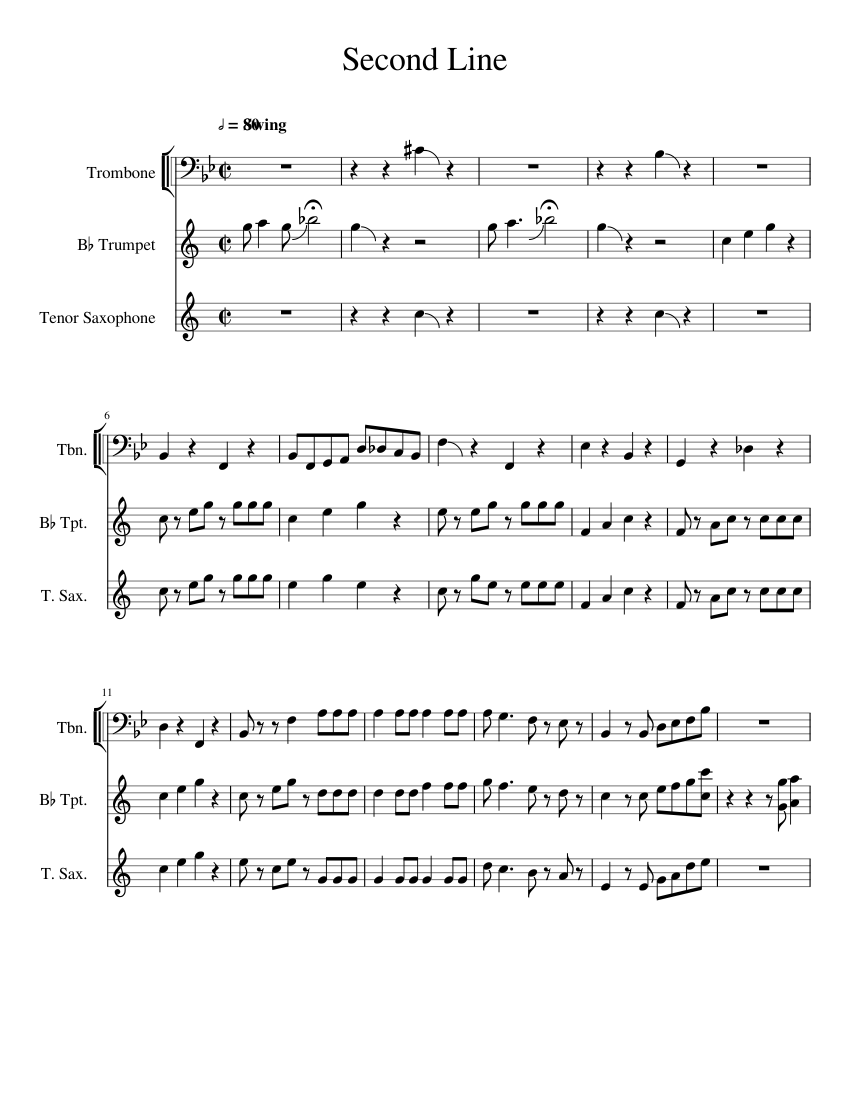 Second Line Sheet music for Trombone, Saxophone tenor, Trumpet in b-flat (Mixed Trio ...