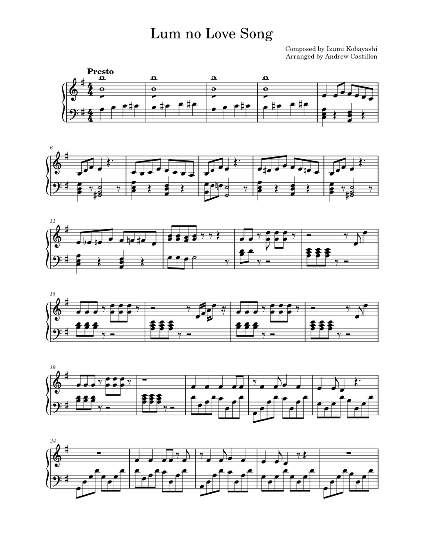 Lum no Love Song – Izumi Kobayashi (Urusei Yatsura OP 1) Sheet Music ...
