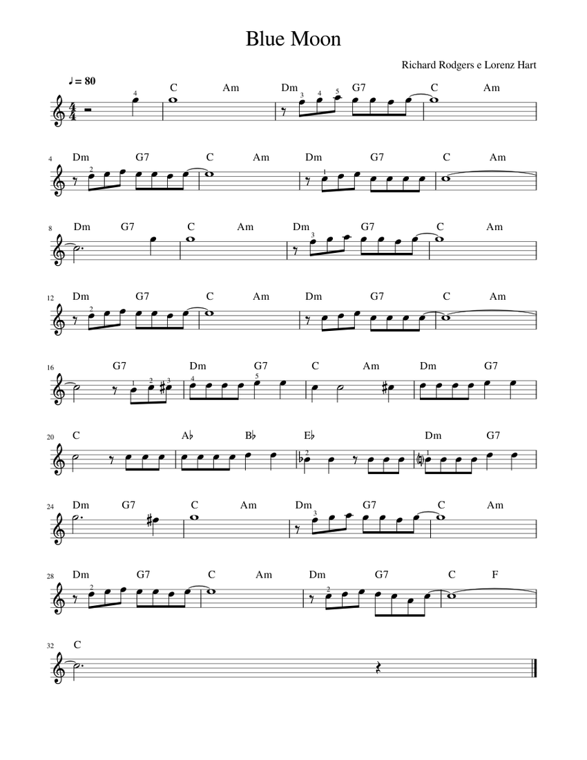 Blue Moon Sheet Music with Chords for Piano (Solo) easy | MuseScore.com