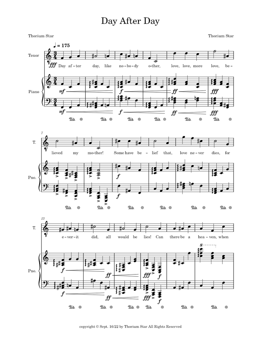 Day After Day Sheet music for Piano, Tenor (Piano-Voice) | Musescore.com
