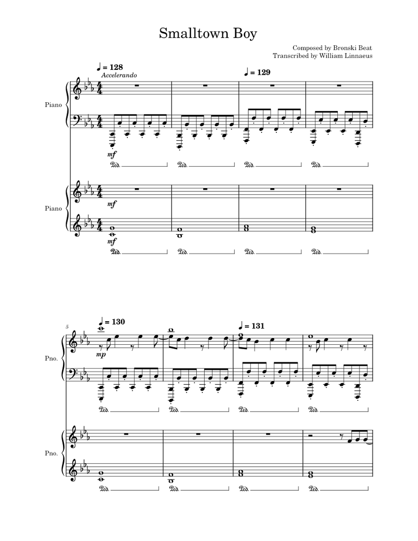 Smalltown Boy - Bronski Beat - transcription for 2 pianos/4 hands Sheet ...