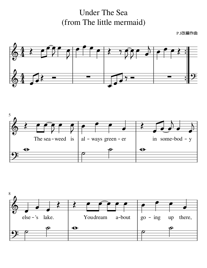 Under the Sea (from The little mermaid) – P.J Under The Sea Sheet music ...