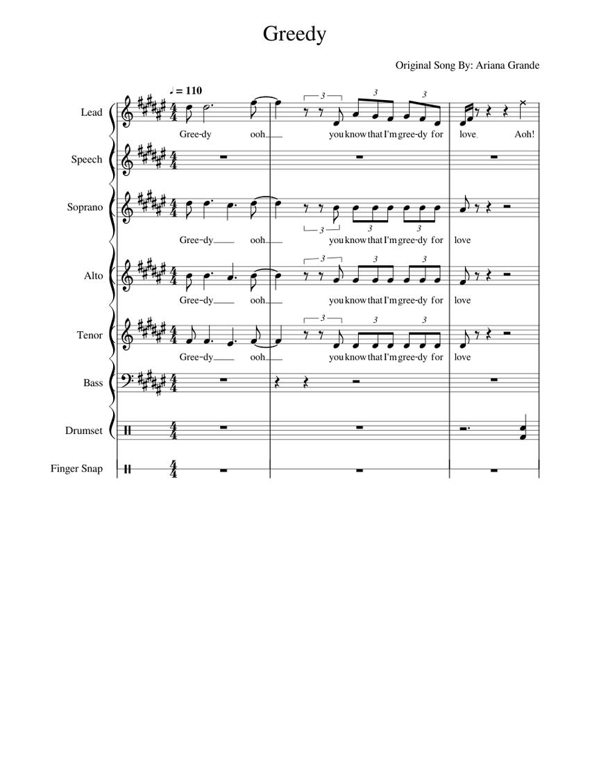Greedy – Ariana Grande (A Cappella) Sheet Music for Bass guitar, Drum ...