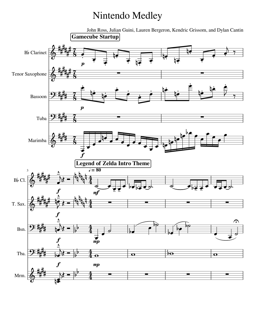 Nintendo Medley Sheet music for Tuba, Clarinet in b-flat, Bassoon ...