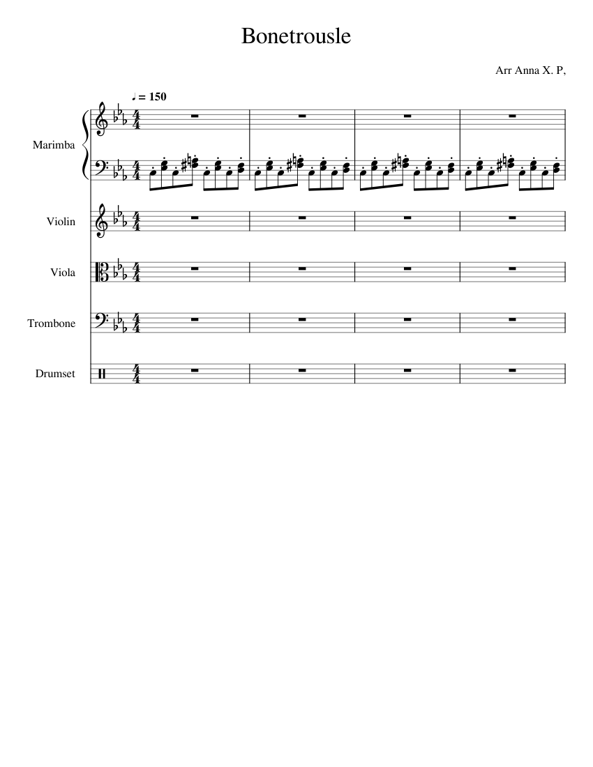 Bonetrousle Sheet music for Trombone, Violin, Viola, Drum group & more ...