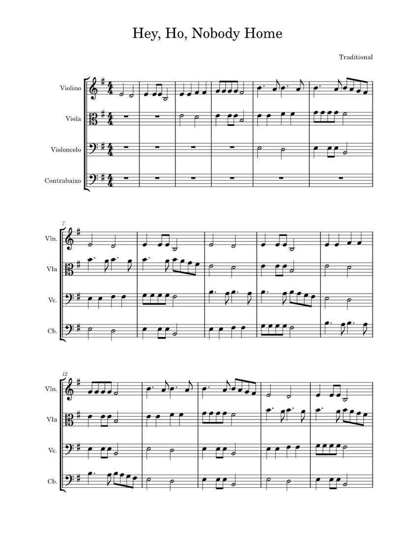 Hey, Ho, Nobody Home – Anonymous Sheet Music for Contrabass, Violin ...