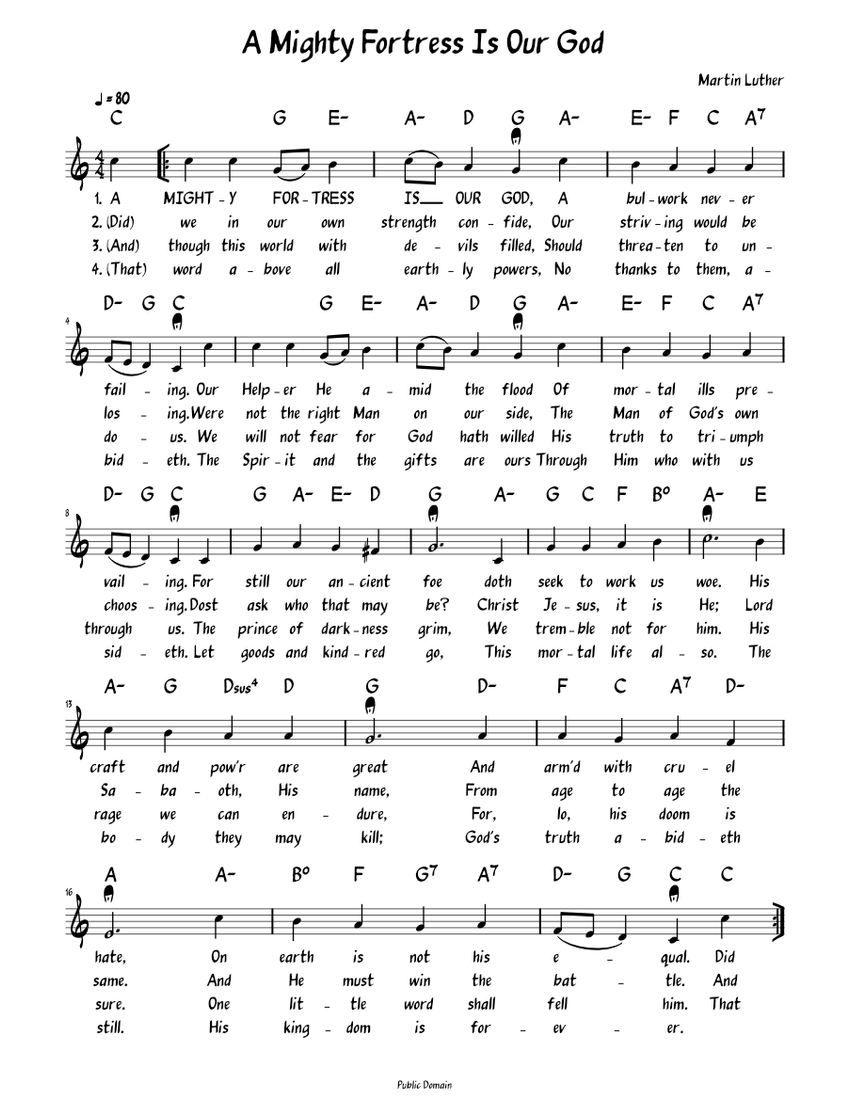 A Mighty Fortress Is Our God (Lead sheet with lyrics ) Sheet Music with ...