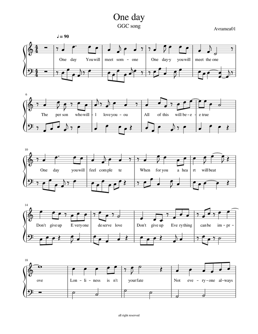 One day Sheet music for Piano (Solo) Easy | Musescore.com