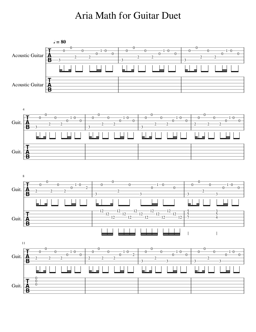 Aria Math for Guitar Duet Sheet Music and Tab for Guitar (Mixed Duet ...