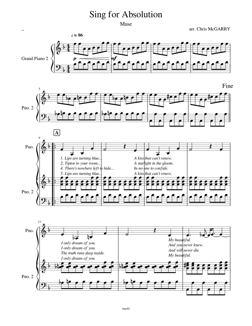 Sing for Absolution - Muse (Piano & Voice) Sheet Music for Piano (Piano ...