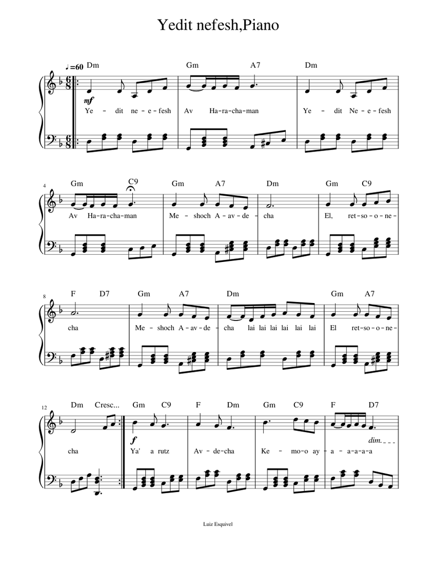 Yedit_nefesh,Piano Sheet music for Piano (Solo) | Musescore.com