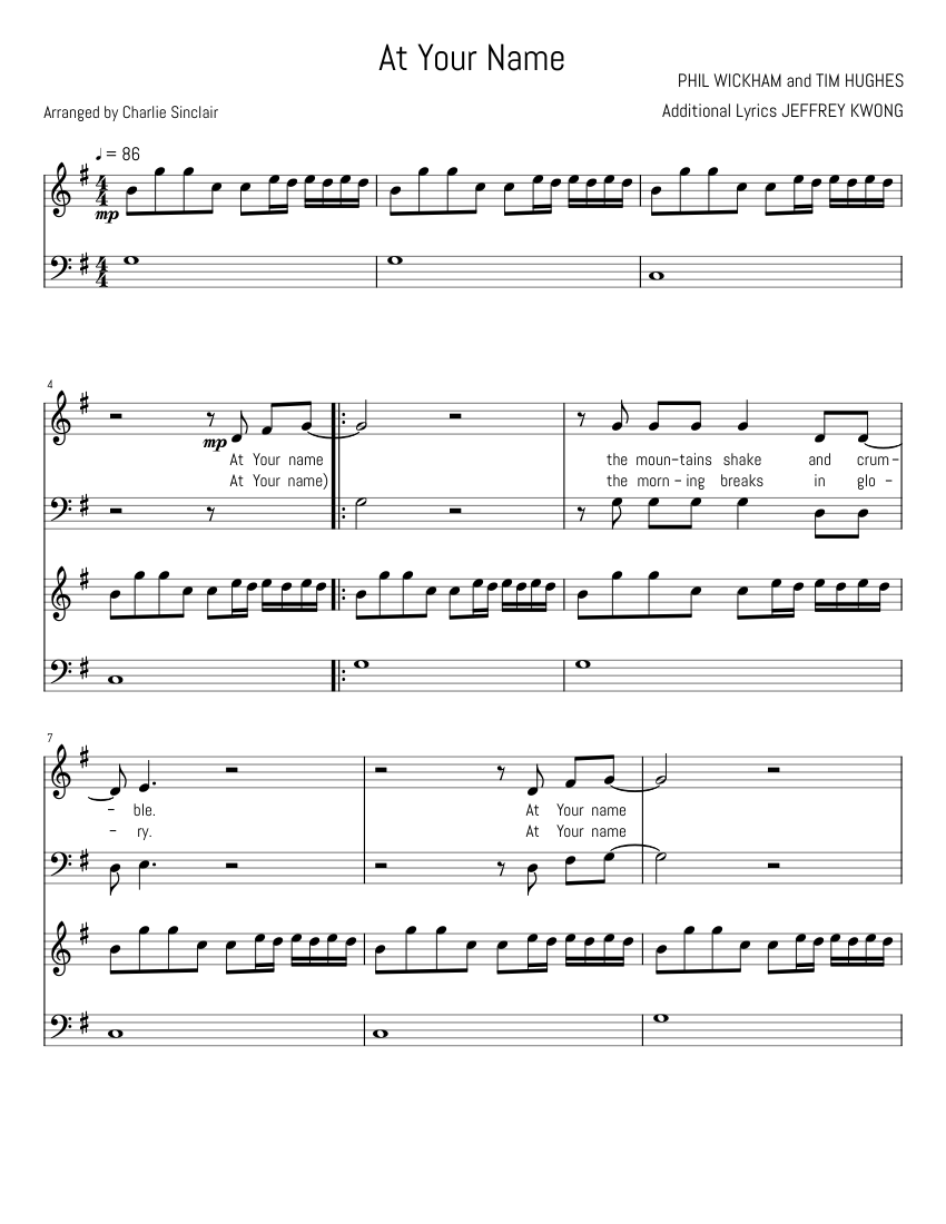 At Your Name - Phil Wickham Sheet Music for Piano (Mixed Trio ...