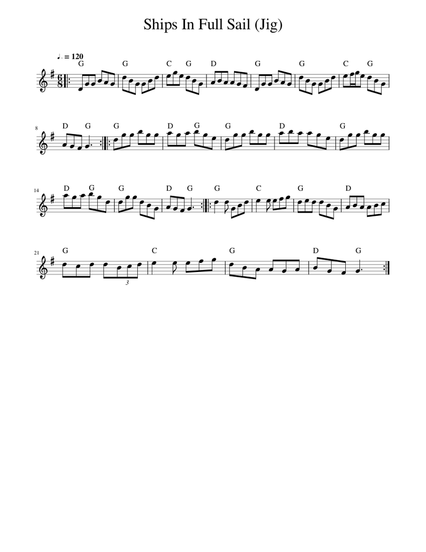 Ships In Full Sail (Jig) Sheet Music with Chords for Piano (Solo) Easy ...