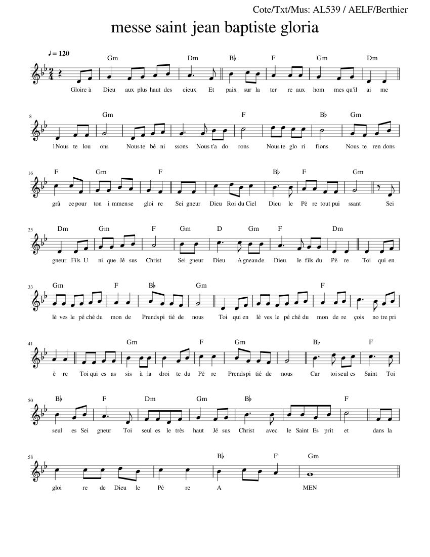 messe saint jean baptiste gloria-AL539-DP-S-ORDI Sheet music for Guitar ...