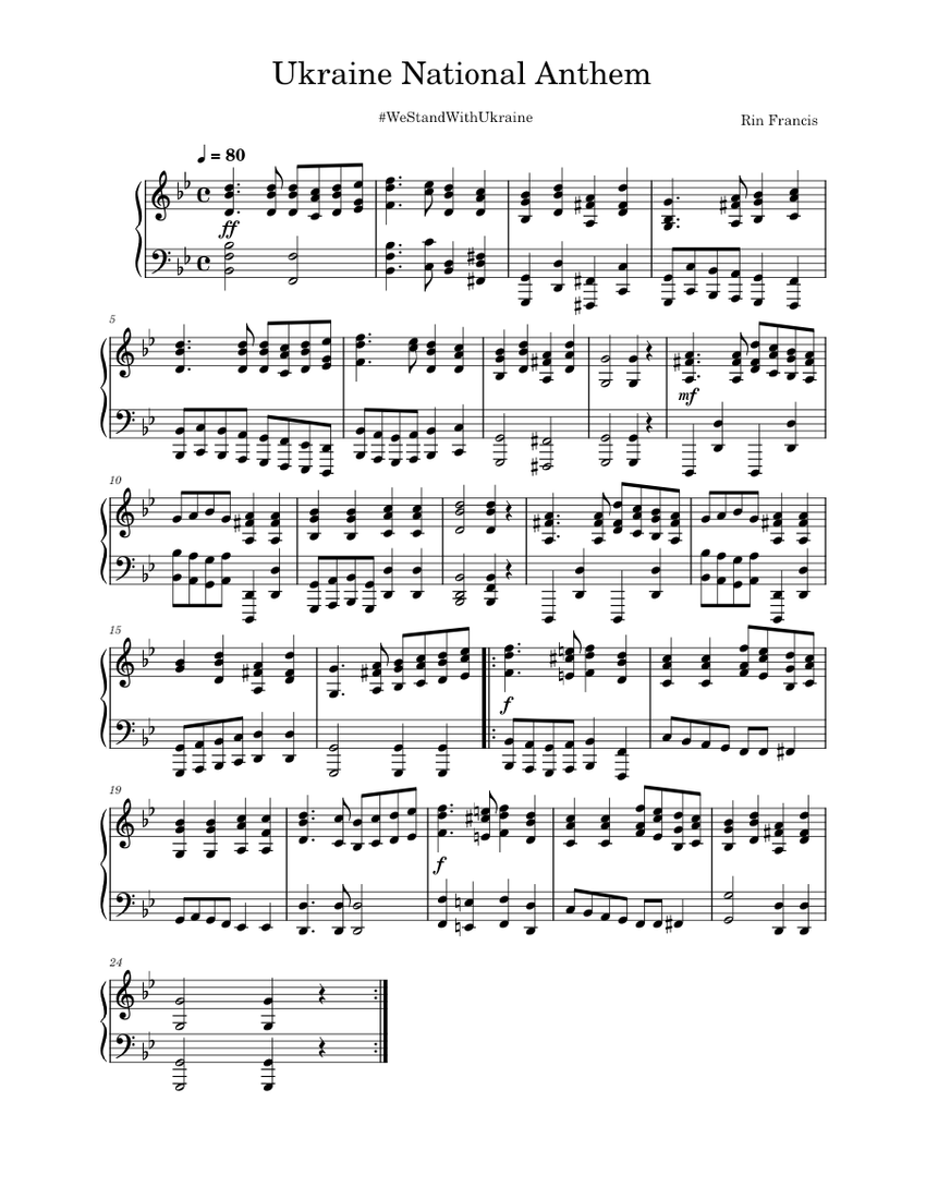 Ukraine National Anthem Sheet Music for Piano (Solo) | MuseScore.com