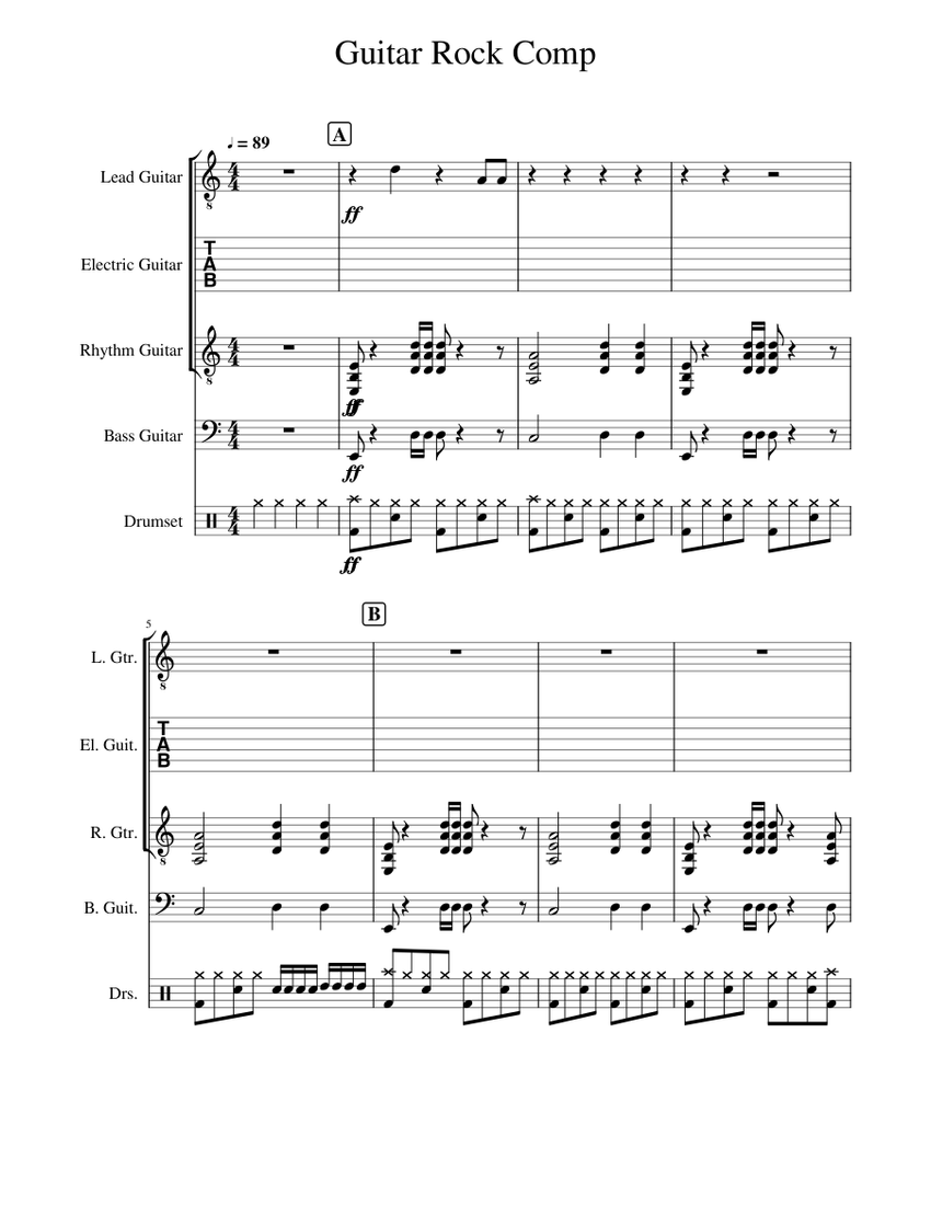Guitar Comp Sheet music for Guitar, Bass guitar, Drum group (Mixed ...