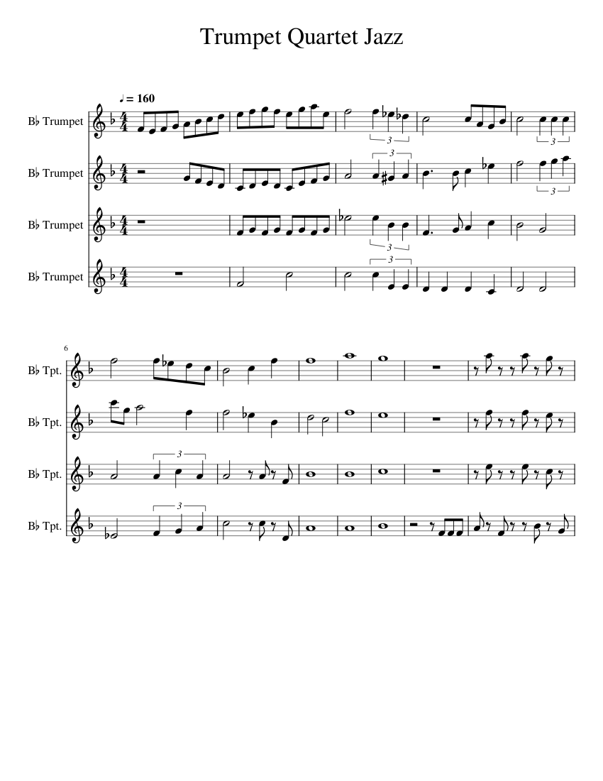 Trumpet Quartet Jazz Sheet Music for Trumpet in b-flat (Mixed Quartet ...