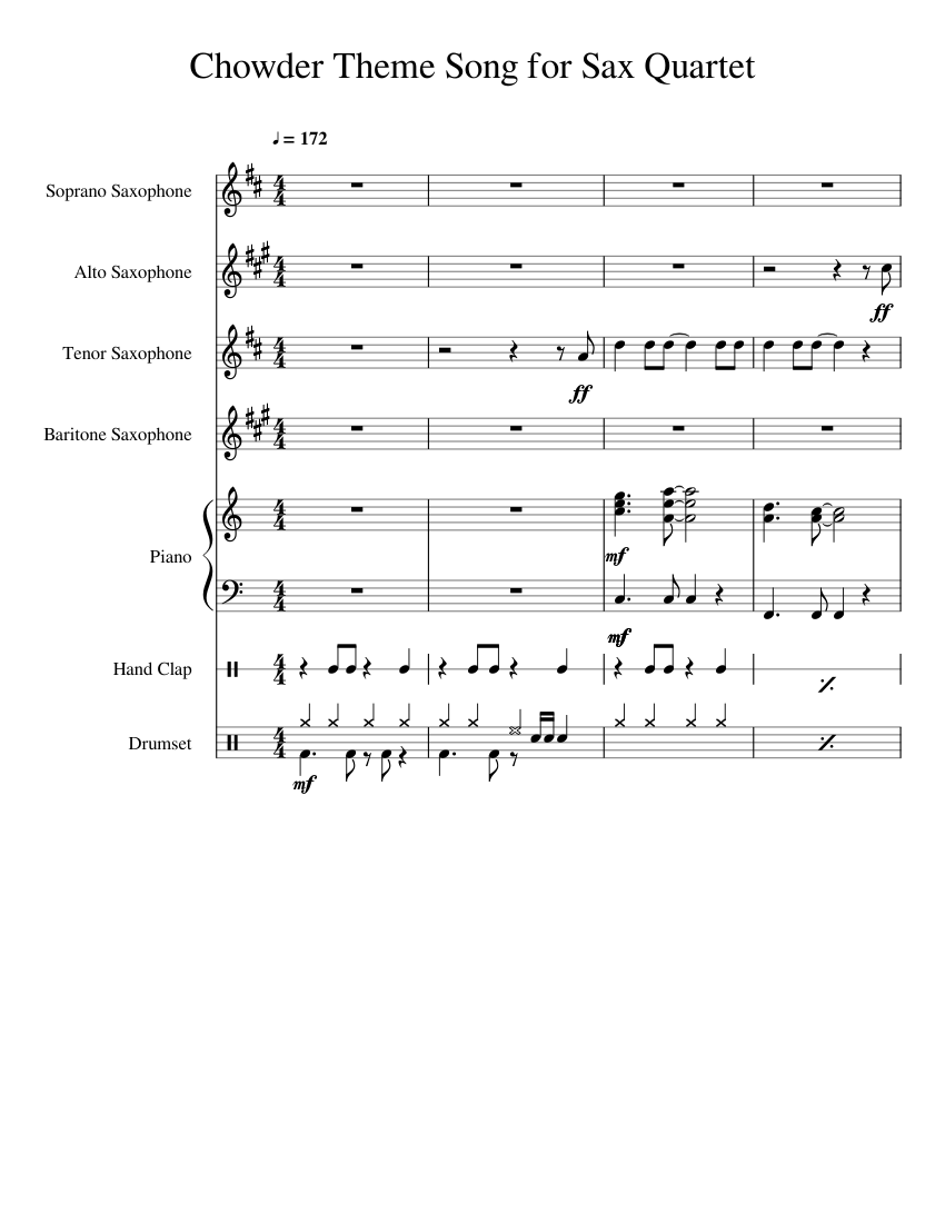 Chowder Theme Song Sheet Music for Piano, Saxophone alto, Saxophone ...