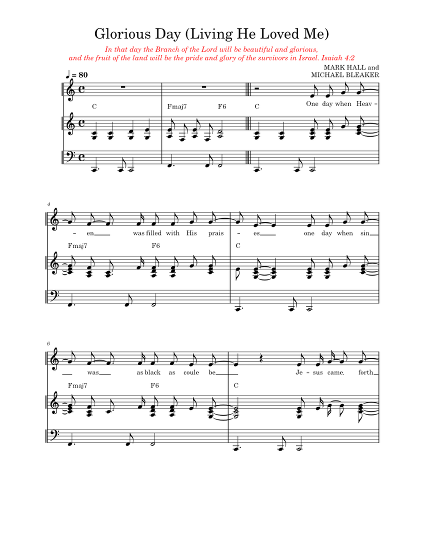 Glorious Day Living He Loved Me Sheet Music for Piano (Mixed Trio) | MuseScore.com