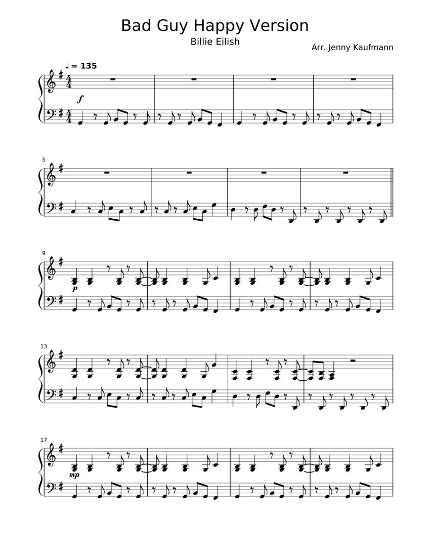 Bad Guy Happy Version (Billie Eilish) Sheet music for Piano (Solo) | Musescore.com