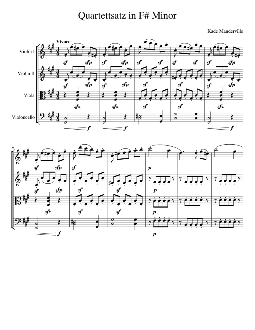 Quartettsatz No. 4 in F# Minor (Original Composition) Sheet Music for ...