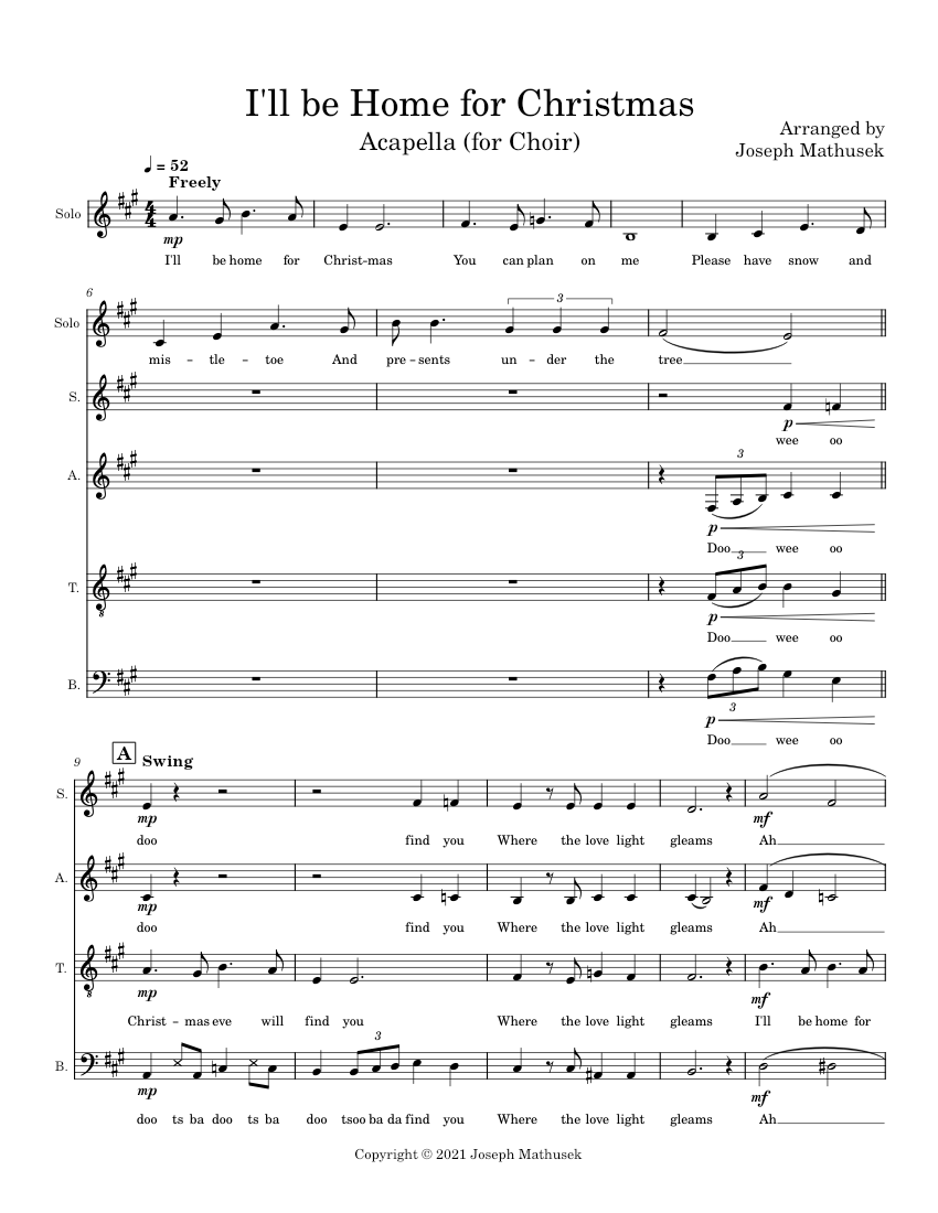 I'll be Home for Christmas (A Capella Jazz Choir) Sheet music for Piano ...