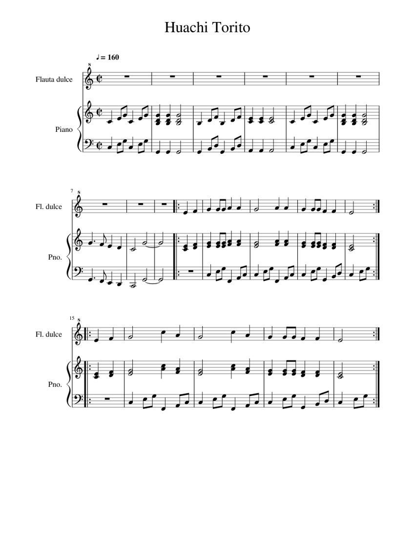 Huachi Torito Sheet Music for Piano, Recorder (Solo) | MuseScore.com