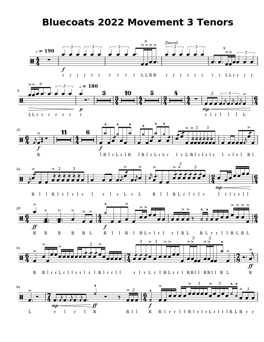 Bluecoats 2022 Movement 3 Tenors Sheet music for Tenor drum (Solo ...