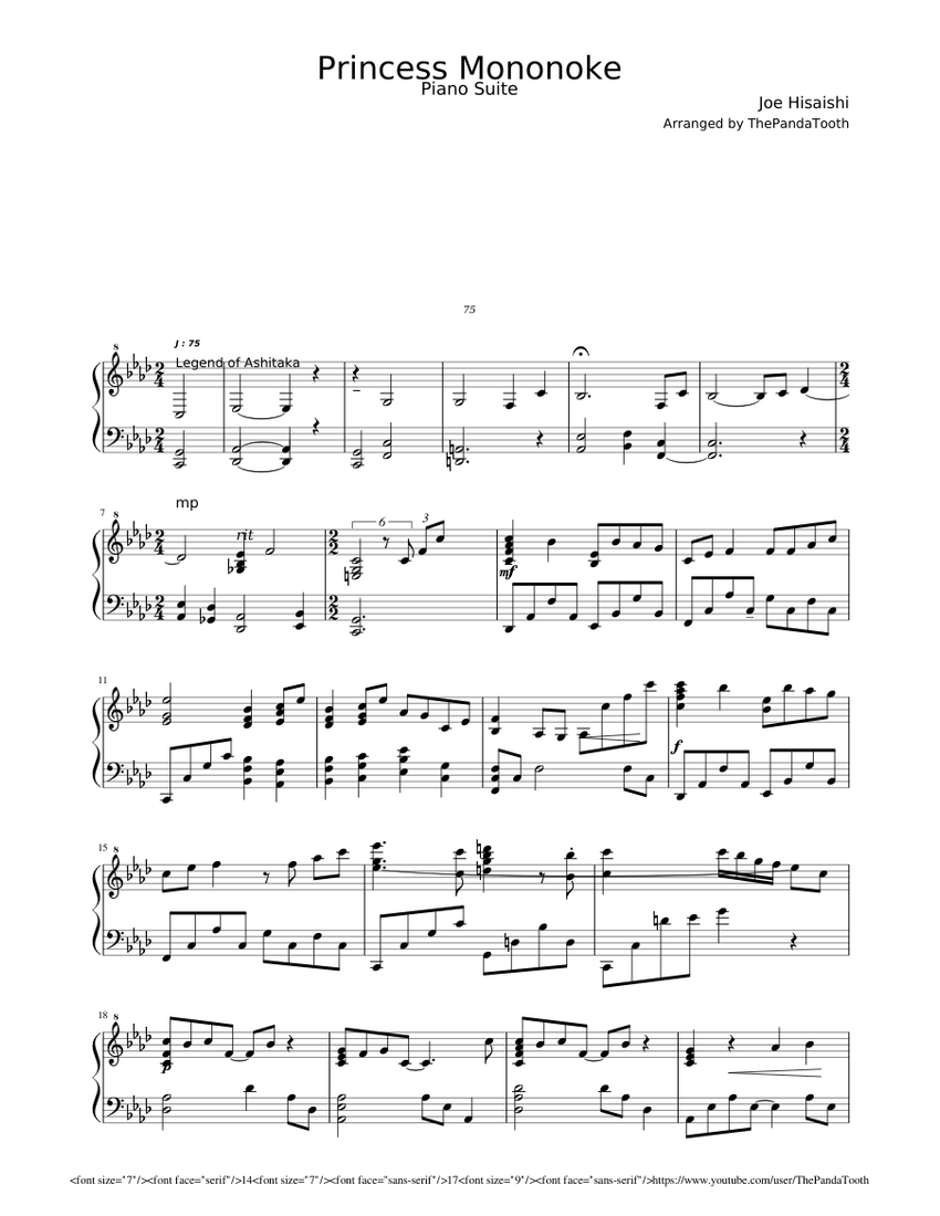 Princess Mononoke Medley Sheet music for Piano (Solo) | Musescore.com