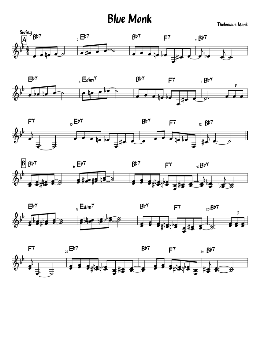 Blue monk - Thelonious Monk Sheet Music with Chords for Piano (Solo ...