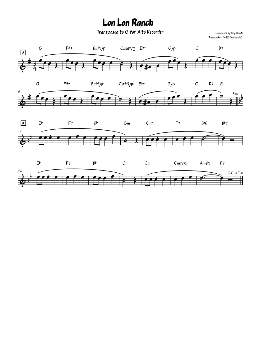 Lon Lon Ranch - Alto Recorder Sheet music for Recorder (Solo ...