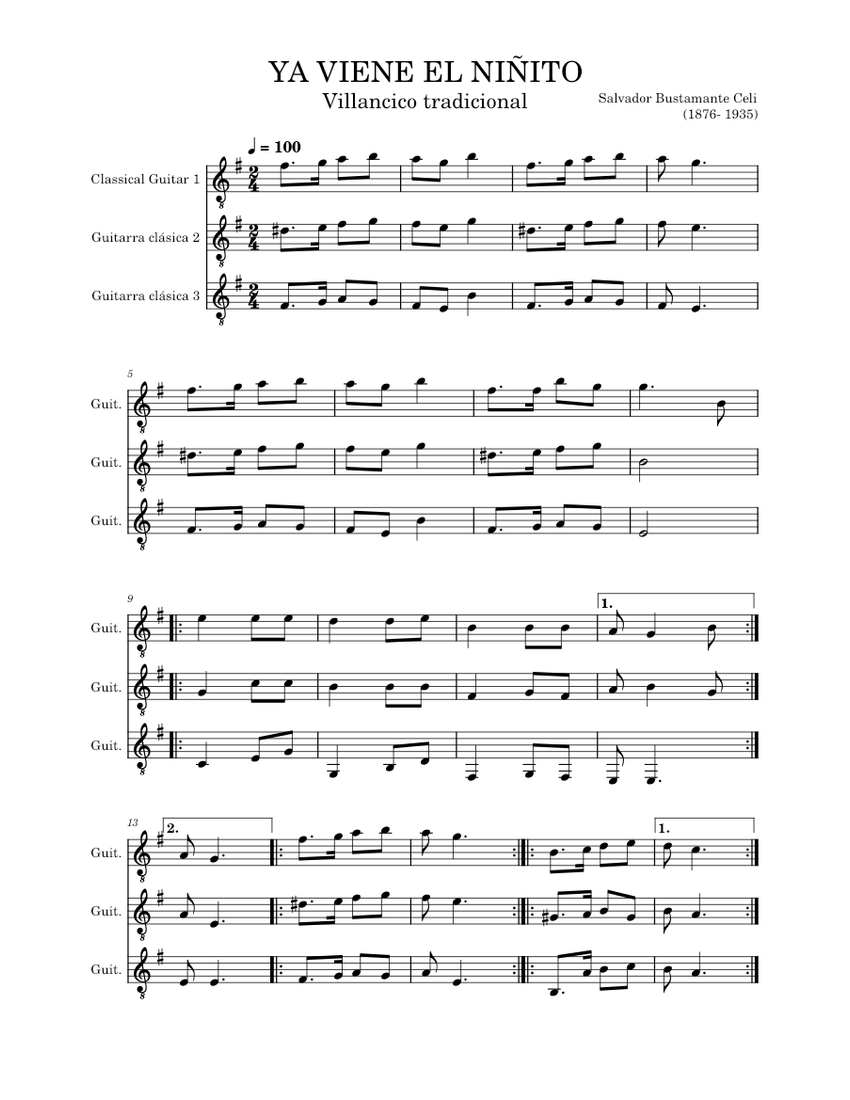 Ya viene el niñito YA VIENE EL NIÑITO Sheet music for Guitar (Mixed ...