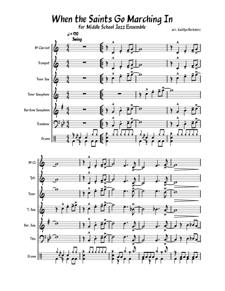 "When the Saints Go Marching In" for beginning jazz ensemble Sheet ...