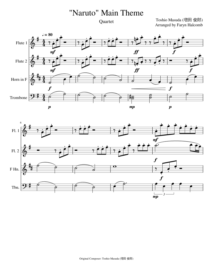 "Naruto" Main Theme (Slow Version) - Quartet Sheet music for Trombone ...
