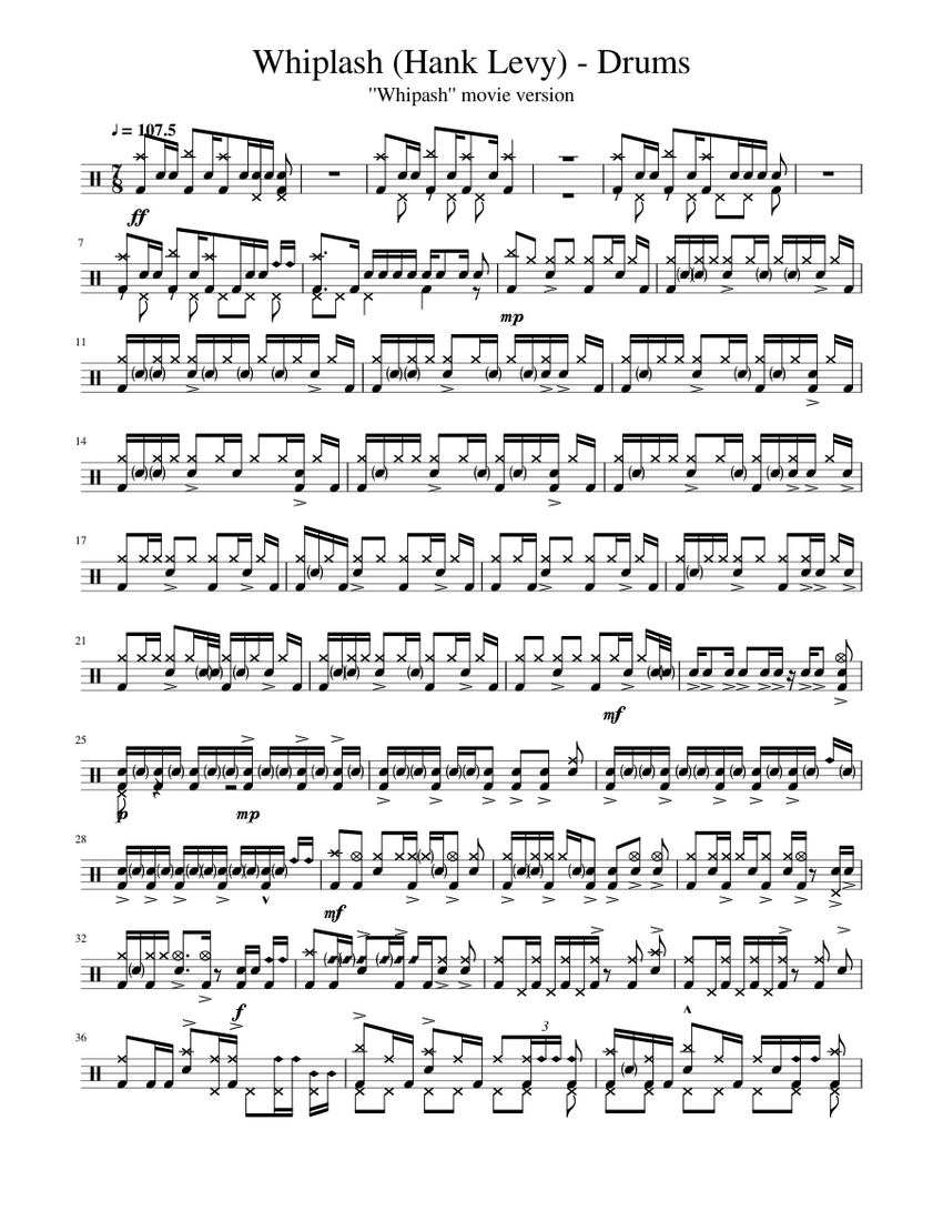 Whiplash – Hank Levy (Drums transcription of the Whiplash movie version ...
