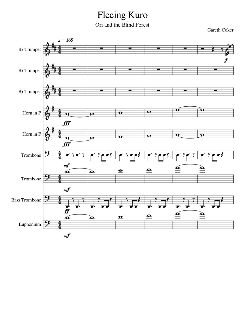 Fleeing Kuro (Revised) Sheet music for Trombone, Euphonium, Trombone ...