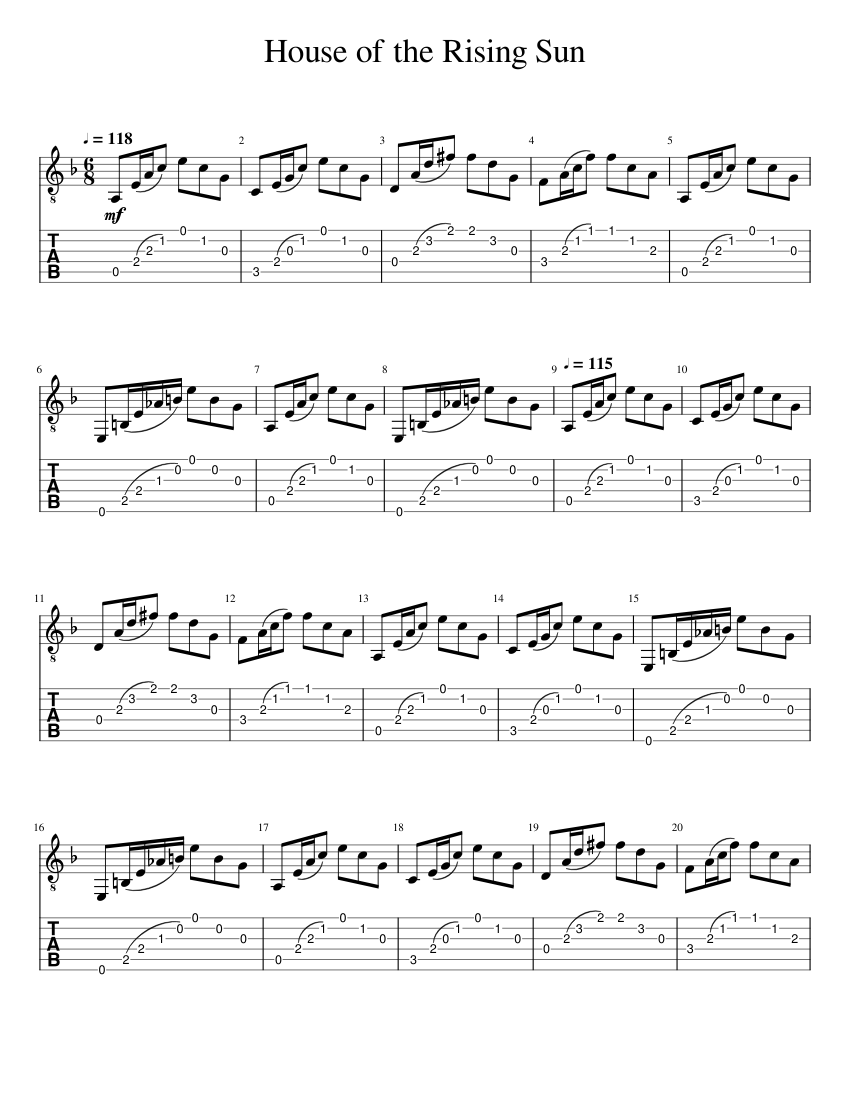 House of the Rising Sun Sheet Music for Guitar (Solo) | MuseScore.com