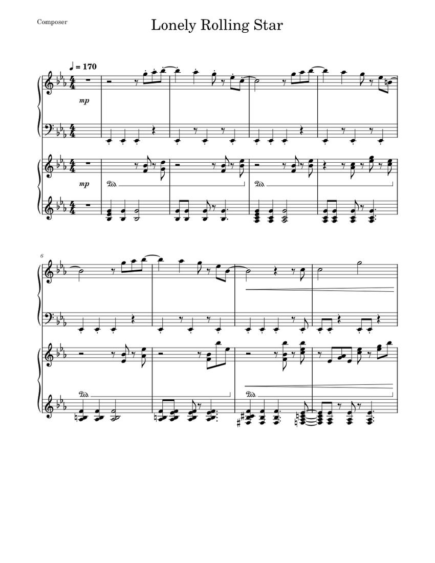 Lonely Rolling Star – Yoshihito Yano Sheet Music for Piano (Piano Four ...