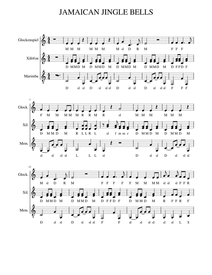 JAMAICA_JINGLE_BELLS Sheet music for Glockenspiel, Marimba, Xylophone ...