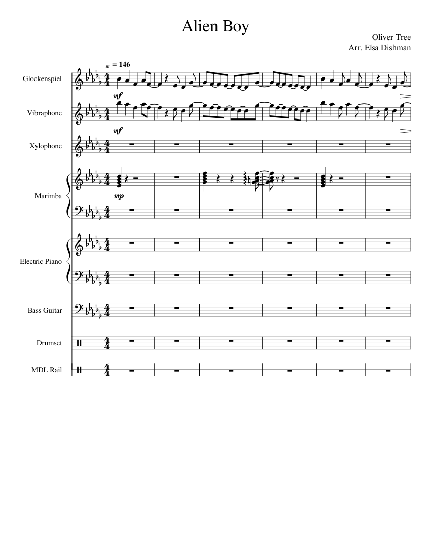 Alien Boy Sheet Music for Piano, Vibraphone, Glockenspiel, Bass guitar ...