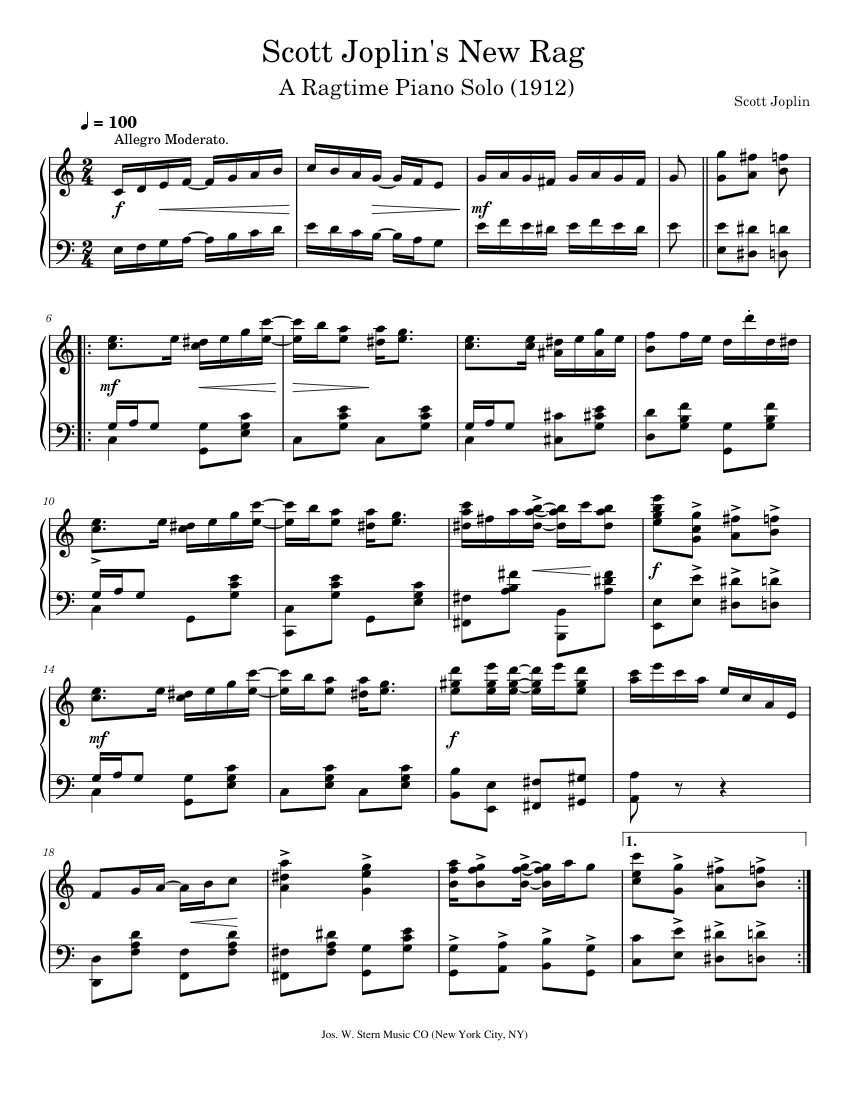 Scott Joplin's New Rag by Scott Joplin (1912) Sheet music for Piano (Solo) | Musescore.com